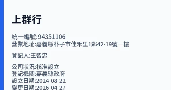 上群行的照片-統編 94351106(嘉義縣) 公司登記資料與營業項目詳細圖表