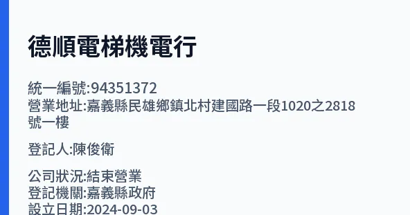 德順電梯機電行的照片-統編 94351372(嘉義縣) 公司登記資料與營業項目詳細圖表