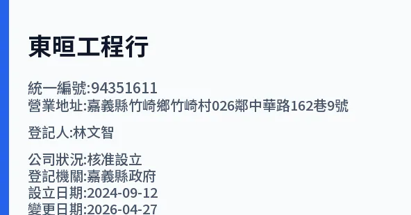 東晅工程行的照片-統編 94351611(嘉義縣) 公司登記資料與營業項目詳細圖表