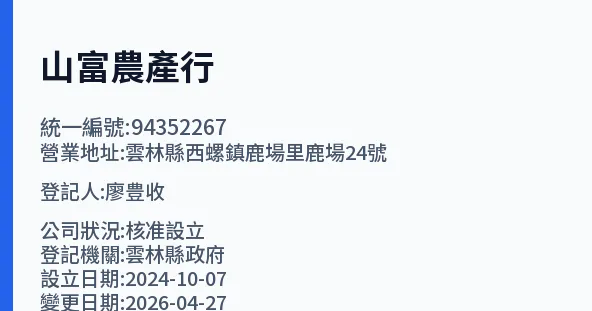 山富農產行的照片-統編 94352267(雲林縣) 公司登記資料與營業項目詳細圖表