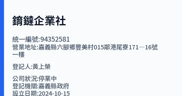 錥鐽企業社的照片-統編 94352581(嘉義縣) 公司登記資料與營業項目詳細圖表