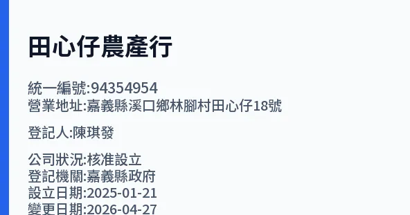 田心仔農產行的照片-統編 94354954(嘉義縣) 公司登記資料與營業項目詳細圖表