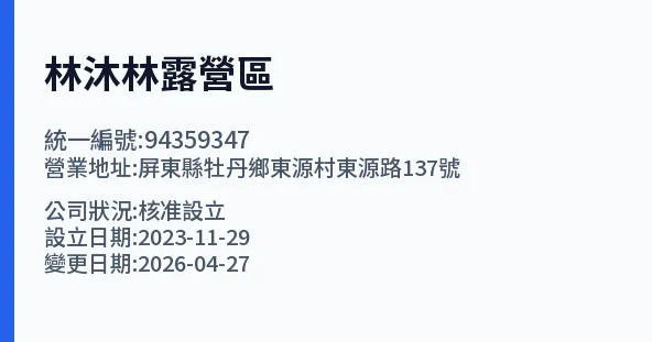 林沐林露營區的照片-統編 94359347(屏東縣) 公司登記資料與營業項目詳細圖表