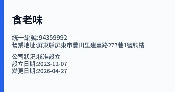 食老味的照片-統編 94359992(屏東縣) 公司登記資料與營業項目詳細圖表
