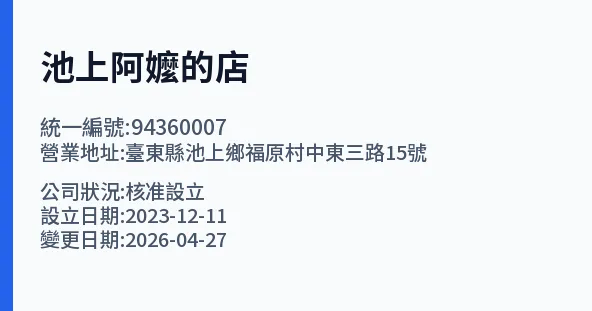 池上阿嬤的店的照片-統編 94360007(臺東縣) 公司登記資料與營業項目詳細圖表