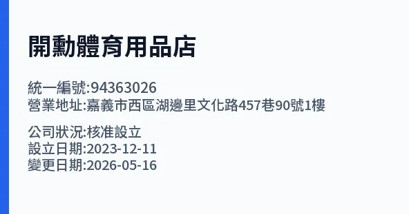 開勳體育用品店的照片-統編 94363026(嘉義市) 公司登記資料與營業項目詳細圖表