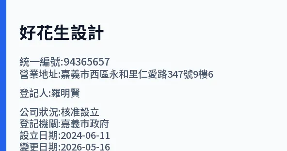 好花生設計的照片-統編 94365657(嘉義市) 公司登記資料與營業項目詳細圖表