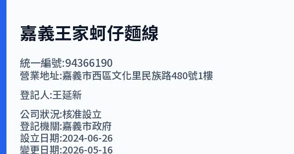 嘉義王家蚵仔麵線的照片-統編 94366190(嘉義市) 公司登記資料與營業項目詳細圖表