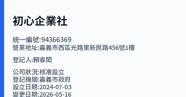 初心企業社的照片-統編 94366369(嘉義市) 公司登記資料與營業項目詳細圖表