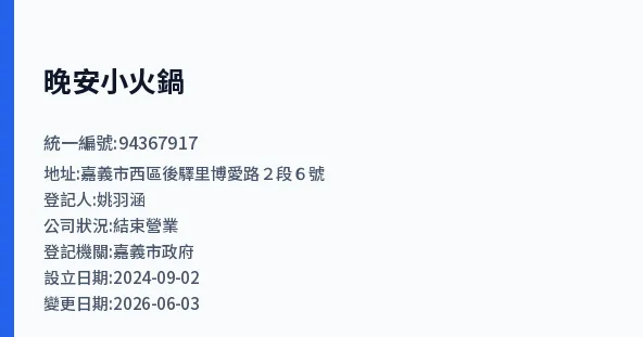 晚安小火鍋的照片-統編 94367917(嘉義市) 公司登記資料與營業項目詳細圖表
