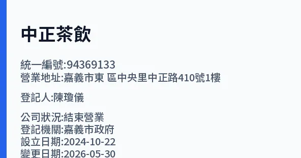 中正茶飲的照片-統編 94369133(嘉義市) 公司登記資料與營業項目詳細圖表
