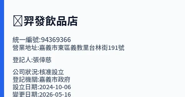 勎羿發飲品店的照片-統編 94369366(嘉義市) 公司登記資料與營業項目詳細圖表