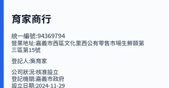 育家商行的照片-統編 94369794(嘉義市) 公司登記資料與營業項目詳細圖表