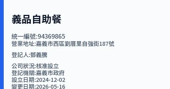 義品自助餐的照片-統編 94369865(嘉義市) 公司登記資料與營業項目詳細圖表