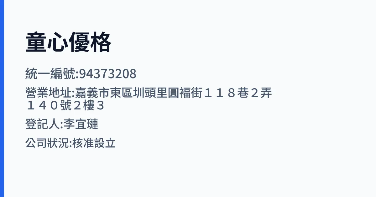 童心優格 - 統編 94373208(嘉義市) 公司登記資料與營業項目詳細圖表