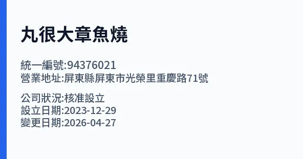 丸很大章魚燒的照片-統編 94376021(屏東縣) 公司登記資料與營業項目詳細圖表