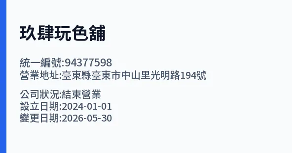 玖肆玩色舖的照片-統編 94377598(臺東縣) 公司登記資料與營業項目詳細圖表