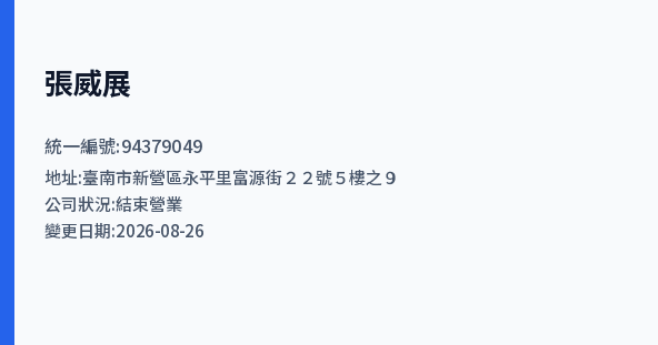 張威展的照片-統編 94379049(臺南市) 公司登記資料與營業項目詳細圖表