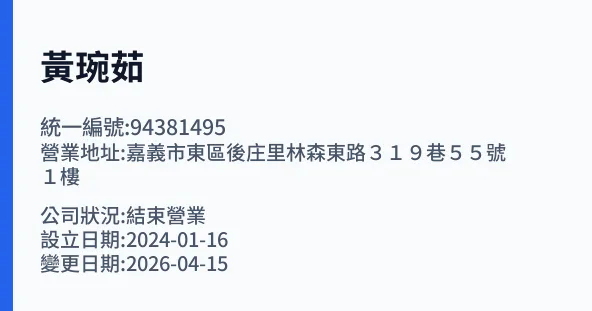 黃琬茹的照片-統編 94381495(嘉義市) 公司登記資料與營業項目詳細圖表