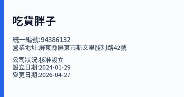 吃貨胖子的照片-統編 94386132(屏東縣) 公司登記資料與營業項目詳細圖表
