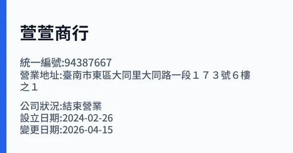 萱萱商行的照片-統編 94387667(臺南市) 公司登記資料與營業項目詳細圖表