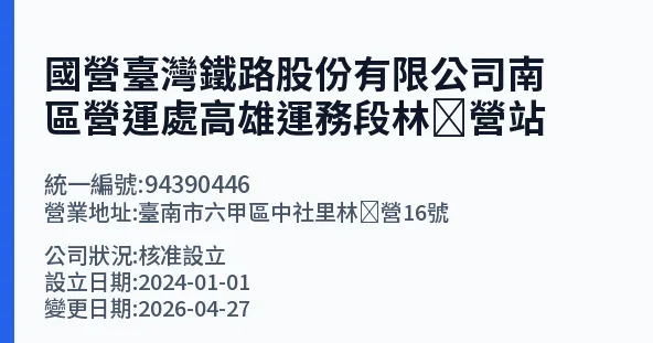 國營臺灣鐵路股份有限公司南區營運處高雄運務段林鳯營站的照片-統編 94390446(臺南市) 公司登記資料與營業項目詳細圖表