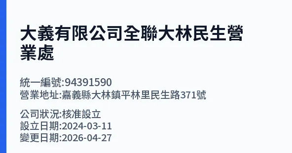 大義有限公司全聯大林民生營業處的照片-統編 94391590(嘉義縣) 公司登記資料與營業項目詳細圖表