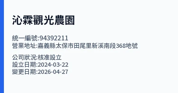 沁霖觀光農園的照片-統編 94392211(嘉義縣) 公司登記資料與營業項目詳細圖表