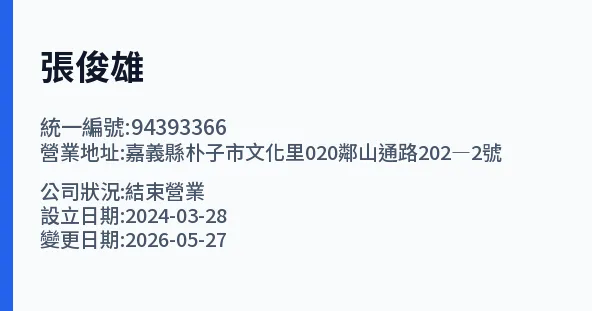 張俊雄的照片-統編 94393366(嘉義縣) 公司登記資料與營業項目詳細圖表