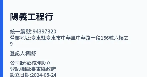 陽義工程行的照片-統編 94397320(臺東縣) 公司登記資料與營業項目詳細圖表