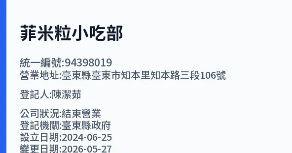 菲米粒小吃部的照片-統編 94398019(臺東縣) 公司登記資料與營業項目詳細圖表