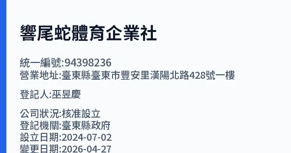 響尾蛇體育企業社的照片-統編 94398236(臺東縣) 公司登記資料與營業項目詳細圖表