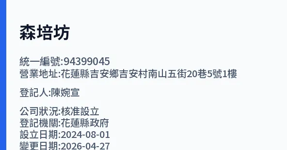 森培坊的照片-統編 94399045(花蓮縣) 公司登記資料與營業項目詳細圖表