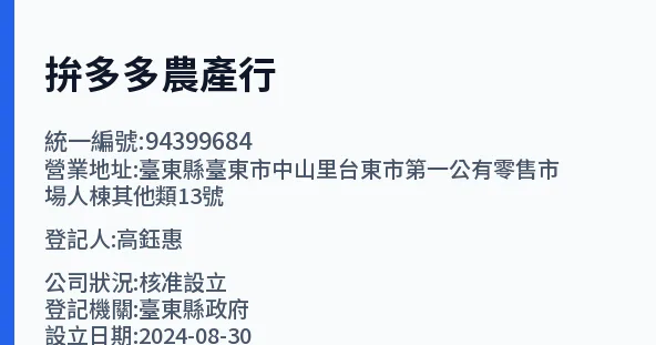 拚多多農產行的照片-統編 94399684(臺東縣) 公司登記資料與營業項目詳細圖表
