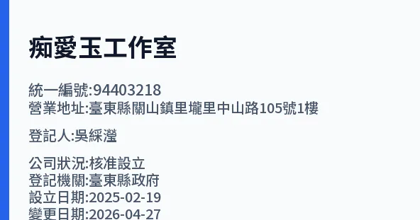 痴愛玉工作室的照片-統編 94403218(臺東縣) 公司登記資料與營業項目詳細圖表