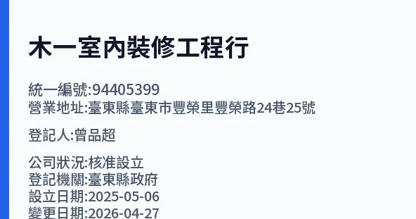 木一室內裝修工程行的照片-統編 94405399(臺東縣) 公司登記資料與營業項目詳細圖表