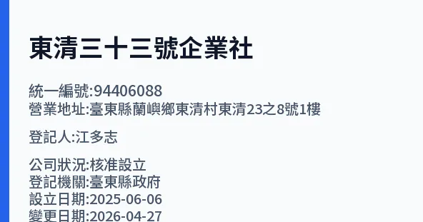東清三十三號企業社的照片-統編 94406088(臺東縣) 公司登記資料與營業項目詳細圖表