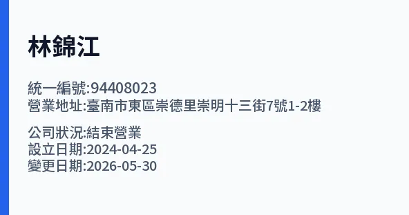 林錦江的照片-統編 94408023(臺南市) 公司登記資料與營業項目詳細圖表