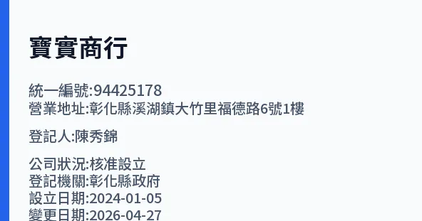 寶實商行的照片-統編 94425178(彰化縣) 公司登記資料與營業項目詳細圖表