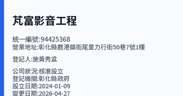 芃富影音工程的照片-統編 94425368(彰化縣) 公司登記資料與營業項目詳細圖表