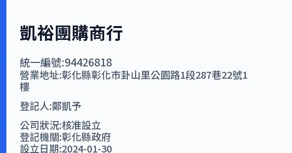 凱裕團購商行的照片-統編 94426818(彰化縣) 公司登記資料與營業項目詳細圖表
