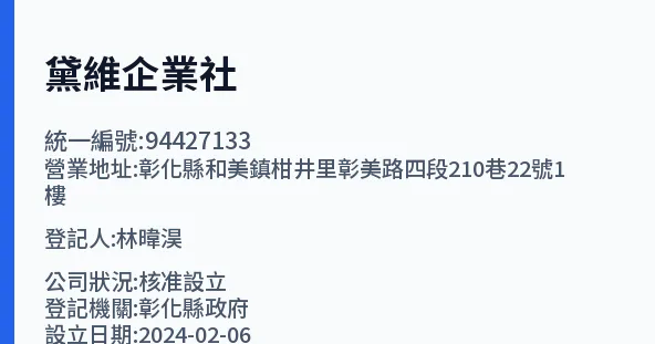 黛維企業社的照片-統編 94427133(彰化縣) 公司登記資料與營業項目詳細圖表