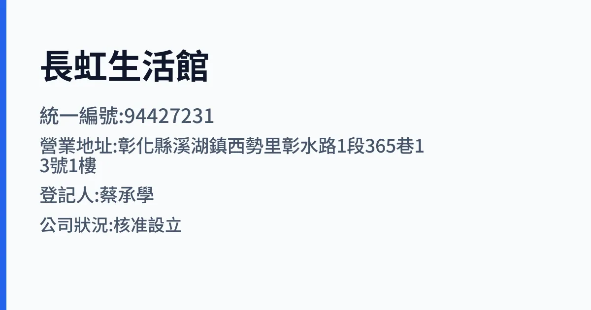 長虹生活館 - 統編 94427231（彰化縣） 公司登記資料與營業項目詳細圖表