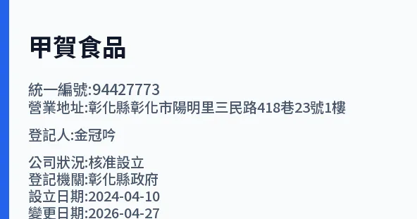 甲賀食品的照片-統編 94427773(彰化縣) 公司登記資料與營業項目詳細圖表