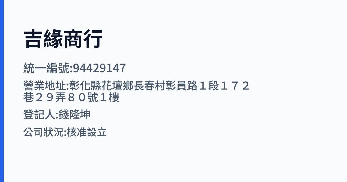 吉緣商行 - 統編 94429147（彰化縣） 公司登記資料與營業項目詳細圖表