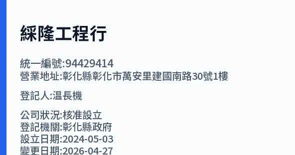 綵隆工程行的照片-統編 94429414(彰化縣) 公司登記資料與營業項目詳細圖表
