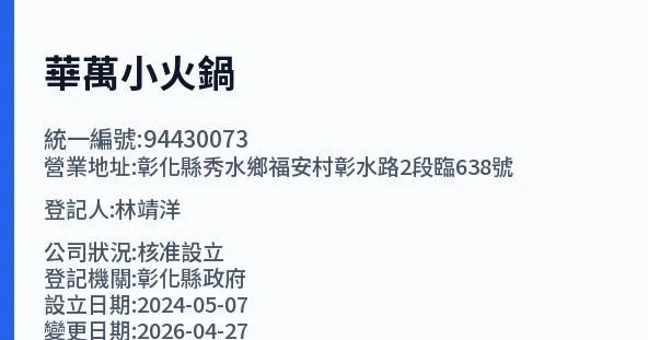 華萬小火鍋的照片-統編 94430073(彰化縣) 公司登記資料與營業項目詳細圖表