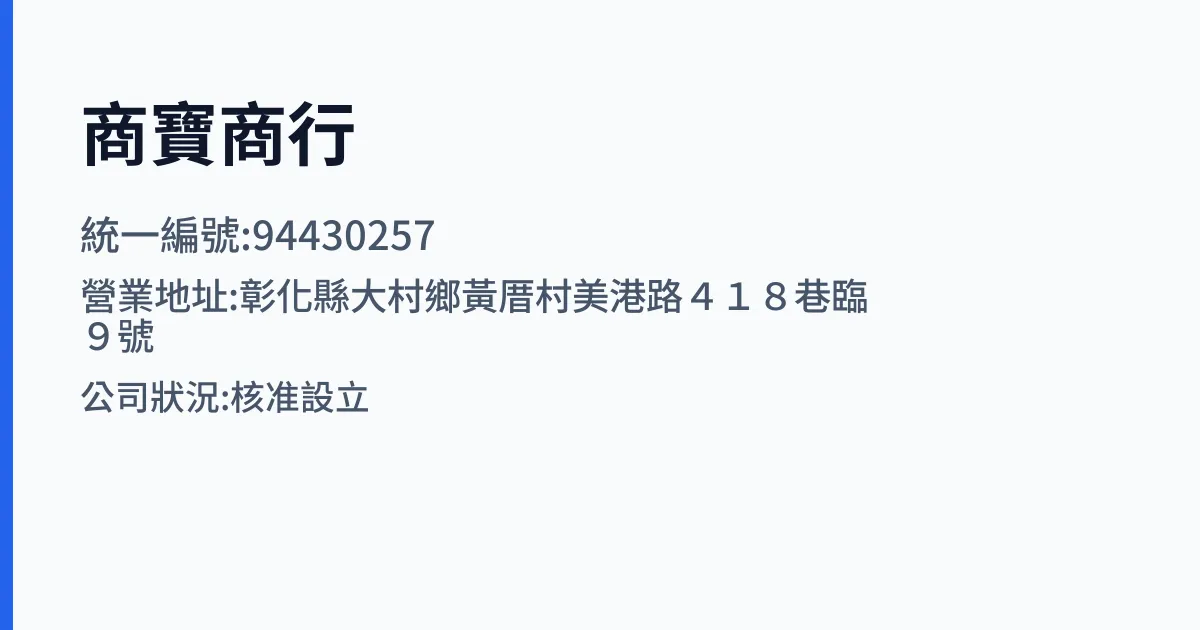 商寶商行 - 統編 94430257(彰化縣) 公司登記資料與營業項目詳細圖表