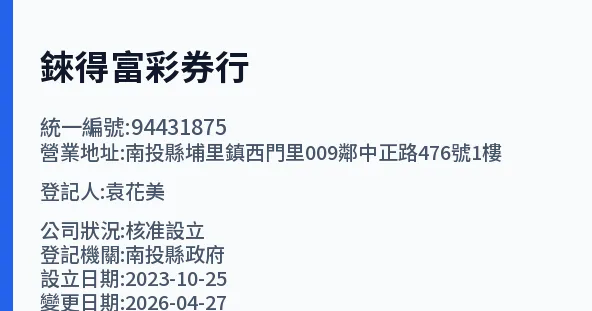 錸得富彩券行的照片-統編 94431875(南投縣) 公司登記資料與營業項目詳細圖表