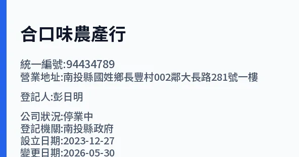 合口味農產行的照片-統編 94434789(南投縣) 公司登記資料與營業項目詳細圖表